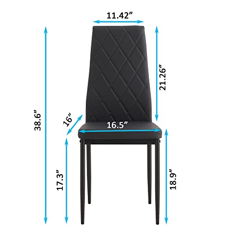 YISH W24138516 PU Leather Dining Chairs Armless Side Set of 4 with Metal Legs, Cushioned Seat Accent Backrest Living Room Kitchen Lounge, Black