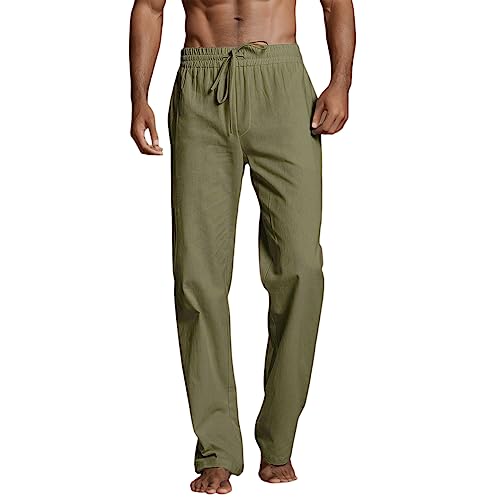 BIFUTON Mens Linen Pants Elastic Casual Beach Pants Summer Yoga Trousers with Pockets mens sweatpants open bottom loose fit baggy sweatpants for men