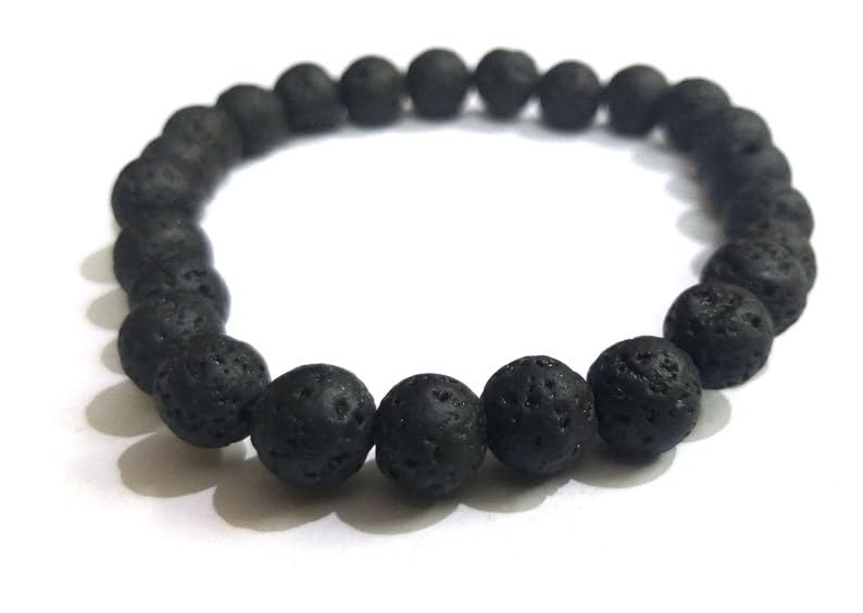 LKBEADS Natural Black Lava 8mm rondelle smooth 7inch Semi-Precious Gemstones Beaded Bracelets for Men Women Healing Crystal Stretch Beaded Bracelet Unisex
