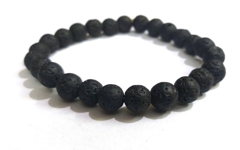 LKBEADS Natural Black Lava 8mm rondelle smooth 7inch Semi-Precious Gemstones Beaded Bracelets for Men Women Healing Crystal Stretch Beaded Bracelet Unisex