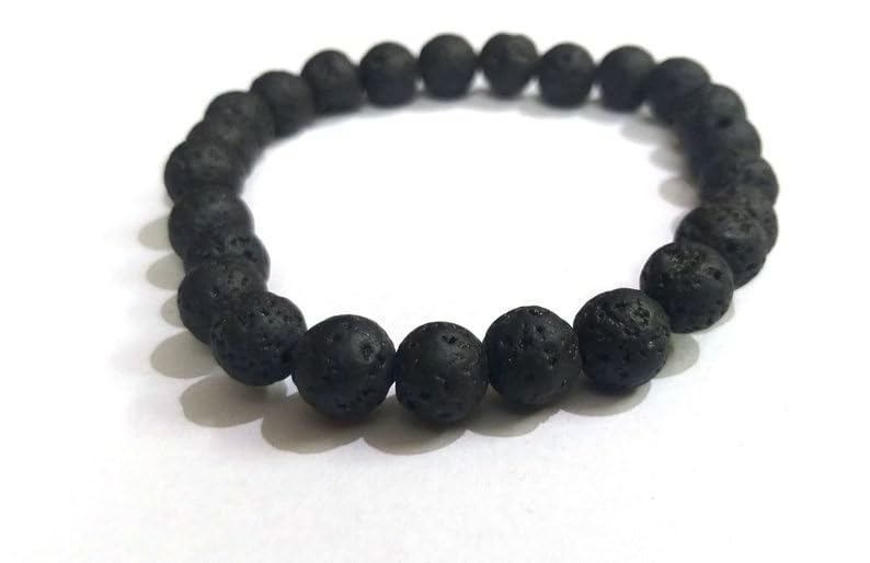 LKBEADS Natural Black Lava 8mm rondelle smooth 7inch Semi-Precious Gemstones Beaded Bracelets for Men Women Healing Crystal Stretch Beaded Bracelet Unisex