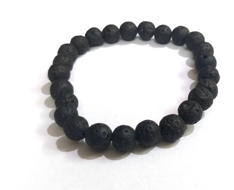 LKBEADS Natural Black Lava 8mm rondelle smooth 7inch Semi-Precious Gemstones Beaded Bracelets for Men Women Healing Crystal Stretch Beaded Bracelet Unisex