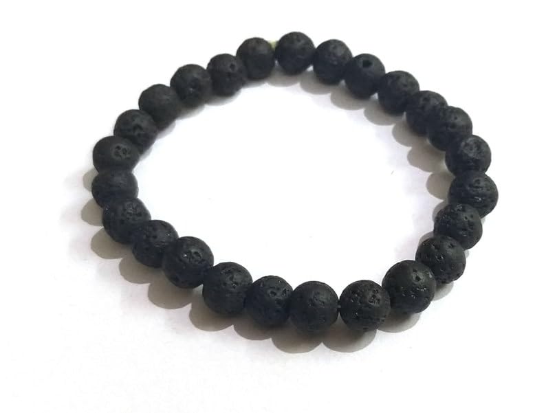 LKBEADS Natural Black Lava 8mm rondelle smooth 7inch Semi-Precious Gemstones Beaded Bracelets for Men Women Healing Crystal Stretch Beaded Bracelet Unisex