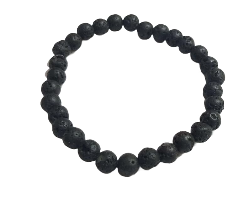 LKBEADS Natural Black Lava 8mm rondelle smooth 7inch Semi-Precious Gemstones Beaded Bracelets for Men Women Healing Crystal Stretch Beaded Bracelet Unisex