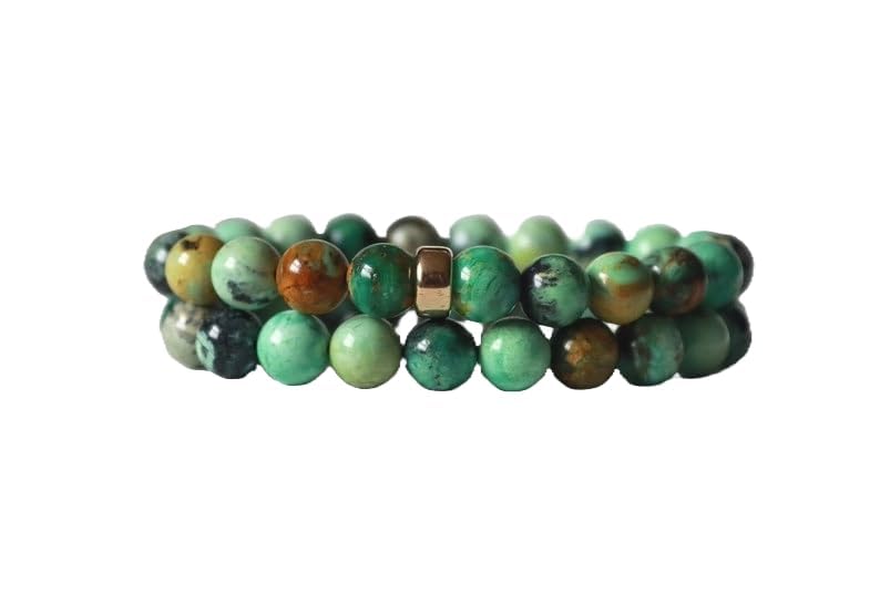 LKBEADS Natural Rare Variscite 8mm rondelle smooth 7inch Semi-Precious Gemstones Beaded Bracelets for Men Women Healing Crystal Stretch Beaded Bracelet Unisex