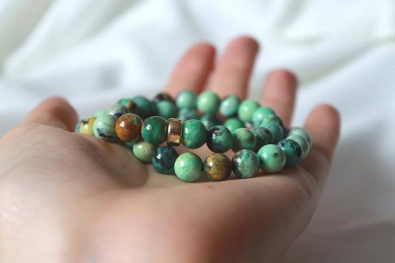 LKBEADS Natural Rare Variscite 8mm rondelle smooth 7inch Semi-Precious Gemstones Beaded Bracelets for Men Women Healing Crystal Stretch Beaded Bracelet Unisex