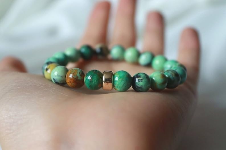 LKBEADS Natural Rare Variscite 8mm rondelle smooth 7inch Semi-Precious Gemstones Beaded Bracelets for Men Women Healing Crystal Stretch Beaded Bracelet Unisex