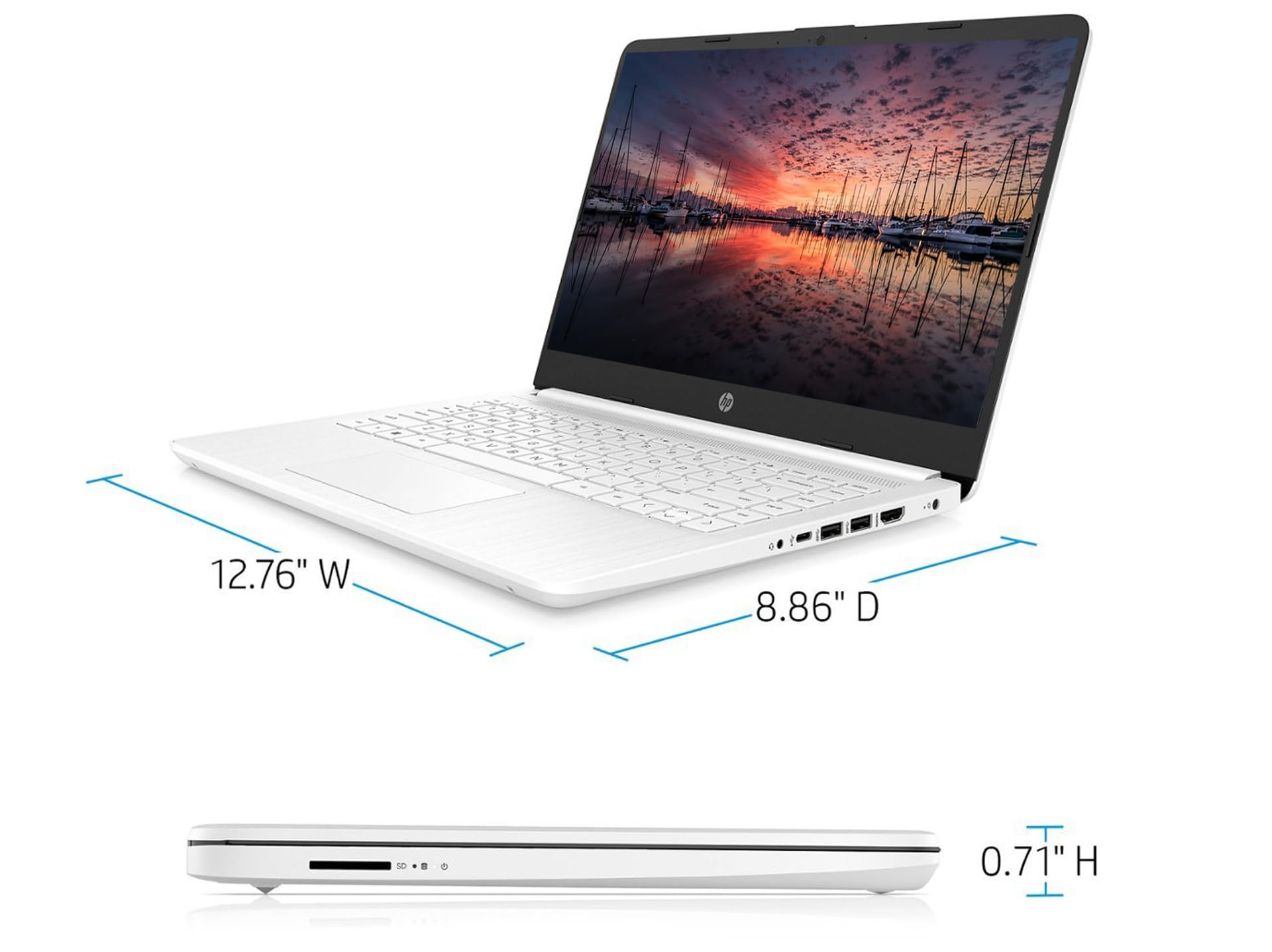 HP Premium 14-inch HD Laptop| Intel Celeron N4120 to 2.8GHz 16GB RAM 64GB SSD| Webcam Fast Charge Bluetooth HDMI USB-C Wi-Fi| Win 11 S with 1 Year MS 365| LIONEYE HDMI Cable| White (Renewed)