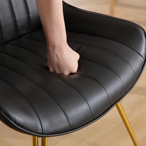 Shunzhi Mid-Century Modern Dining Chairs Set of 2 Black Leather Kitchen & Dining Room with Gold Legs Upholstered Kitchen Chairs Gold Accent Chairs Comfy Side Chairs with Back for Dining Living Room