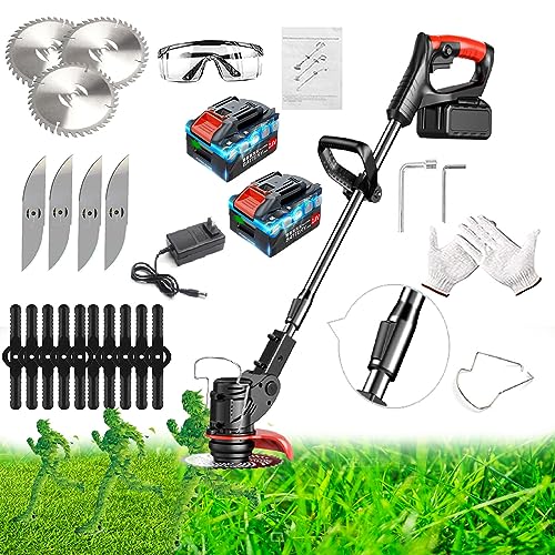 Weed Wacker Battery Powered,Cordless Weed Trimmer with 3 Types Blades 3.0ah Rechargeable Weed Wacker for Women (Black)