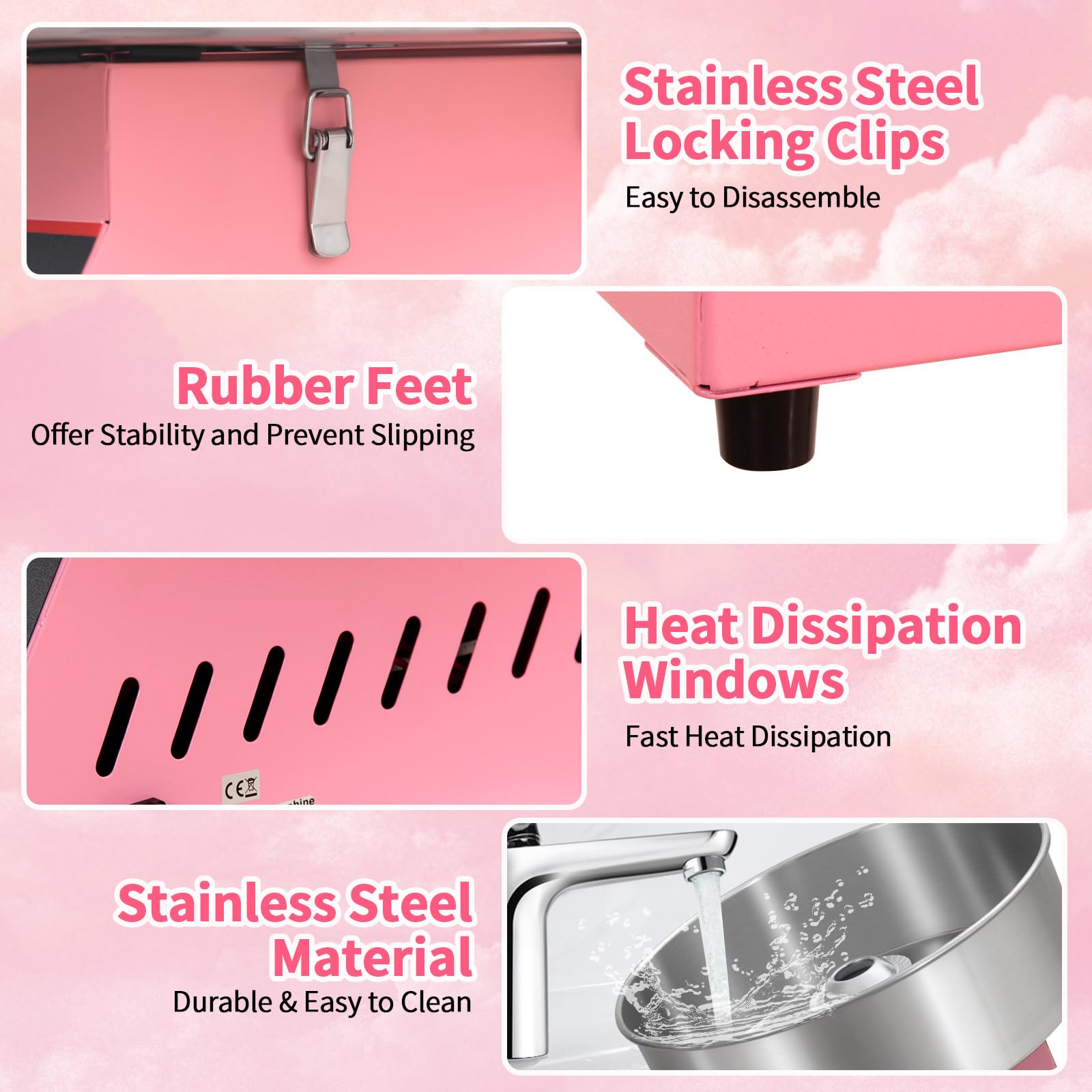 Cotton Candy Machine Commercial, Electric Cotton Candy Maker, 1080W Candy Floss Maker, Perfect for Family Party Amusement Park Carnival,Pink