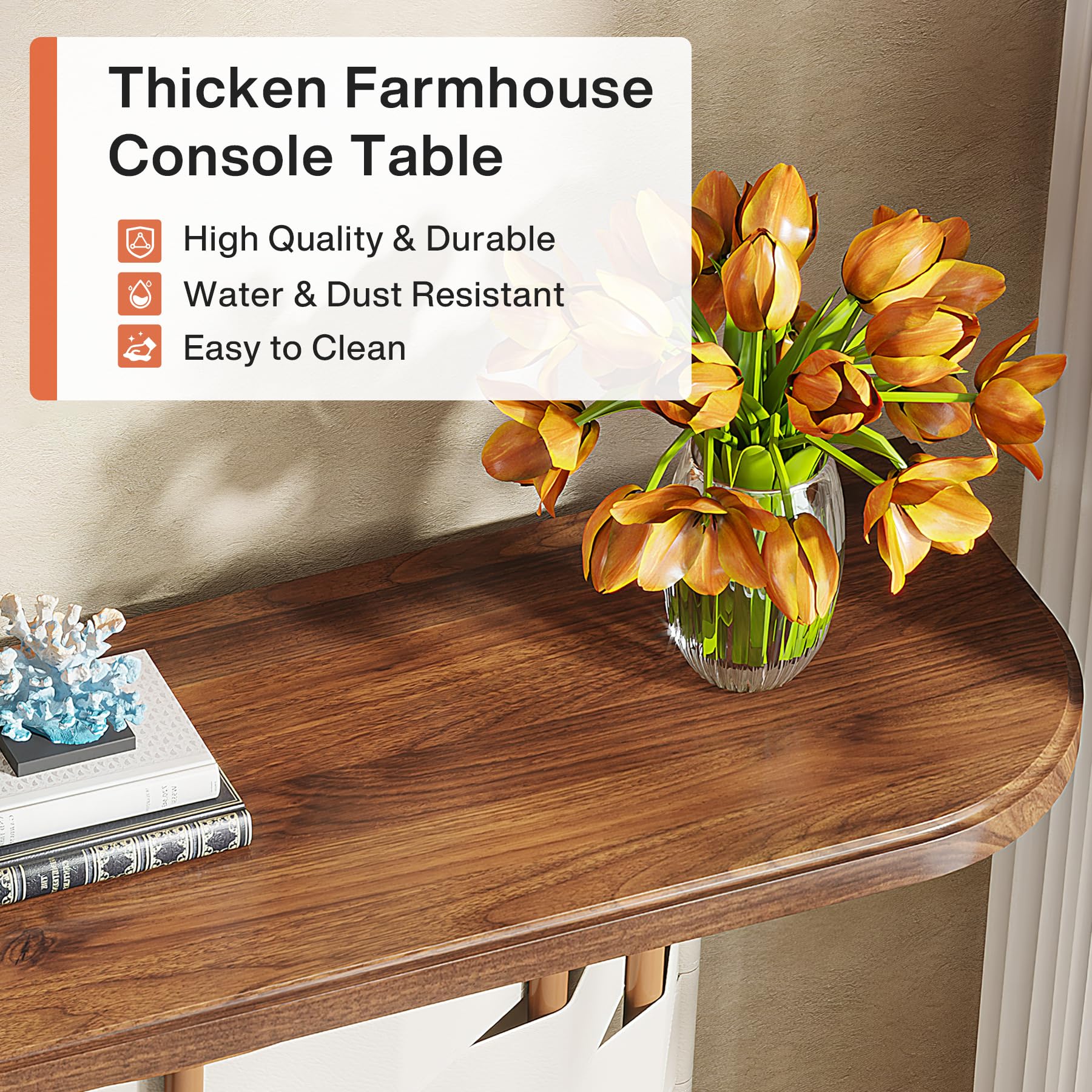 Tribesigns Half Moon Console Table for Entryway, 47-Inch Vintage Semi Circle Sofa Table with Woven Leather Base, Modern Accent Table for Living Room, Hallway, Foyer, Entrance