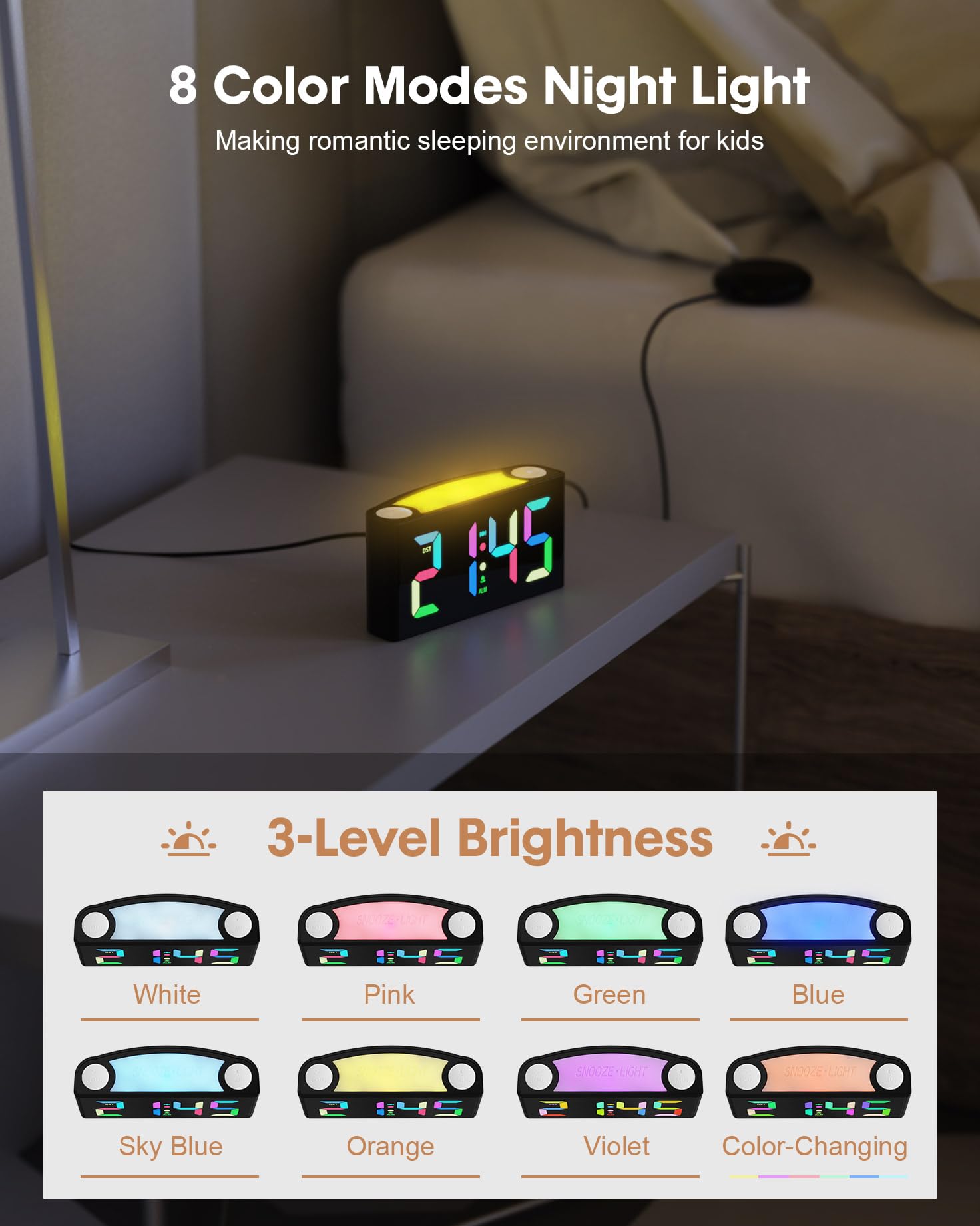 Roxicosly Loud Bed Shaker Alarm Clock for Heavy Sleepers + Vibrating Alarm Clock with RGB Digits & Colorful Night Light