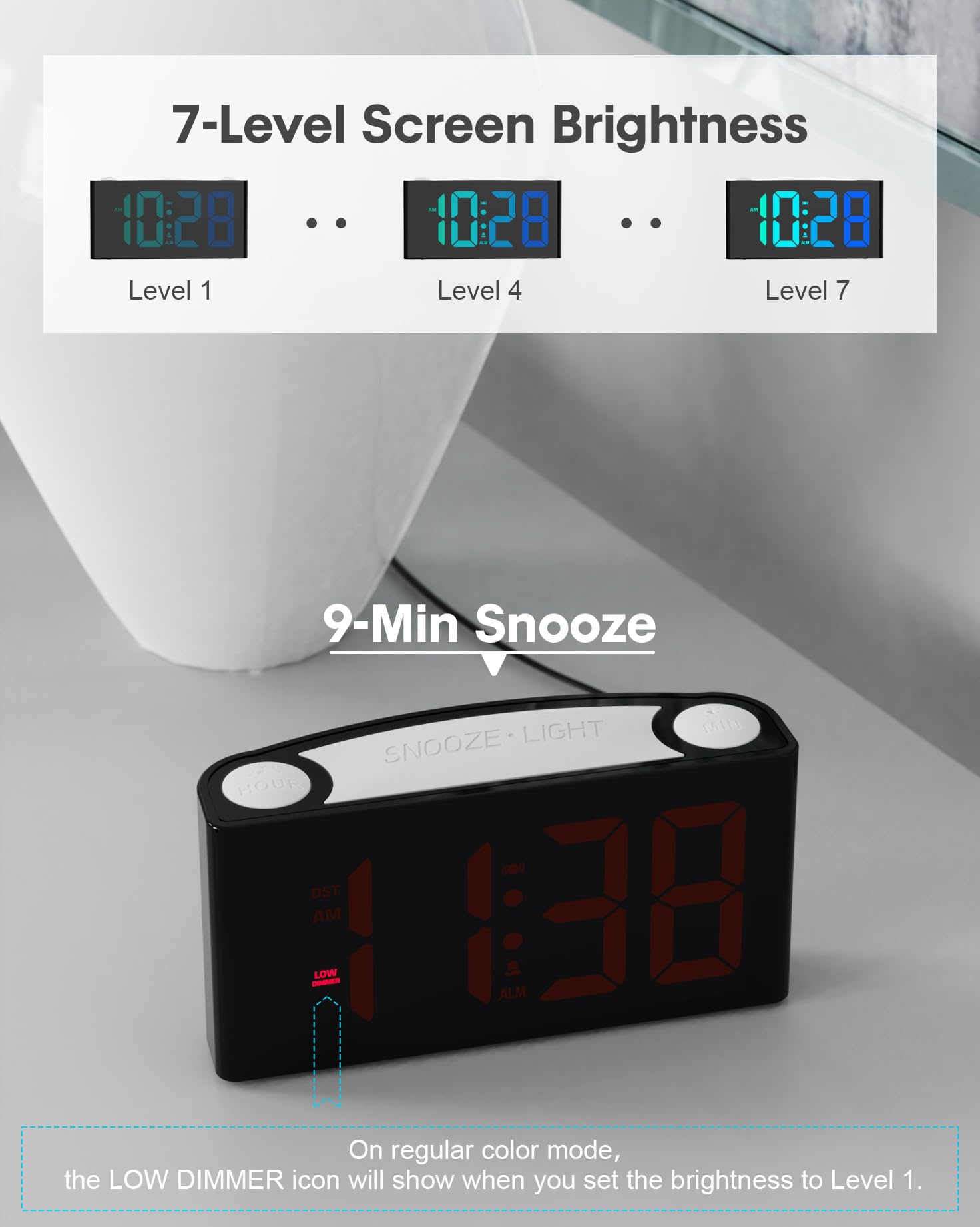 Roxicosly Loud Bed Shaker Alarm Clock for Heavy Sleepers + Vibrating Alarm Clock with RGB Digits & Colorful Night Light