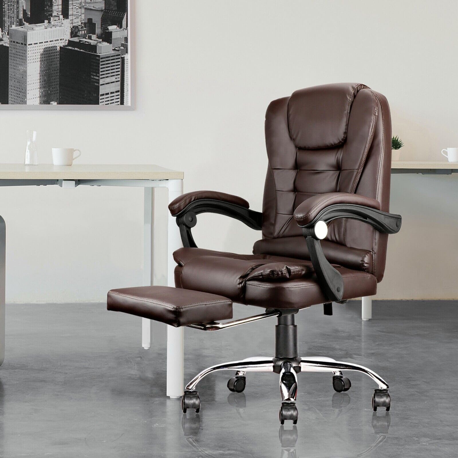 Adjustable Office Chair Swivel Ergonomic Executive Computer Task Desk Seat Chairs Ergonomic Office Chair Leather Executive Chair Computer Chair High Back Lumbar Support Wheels Swivel