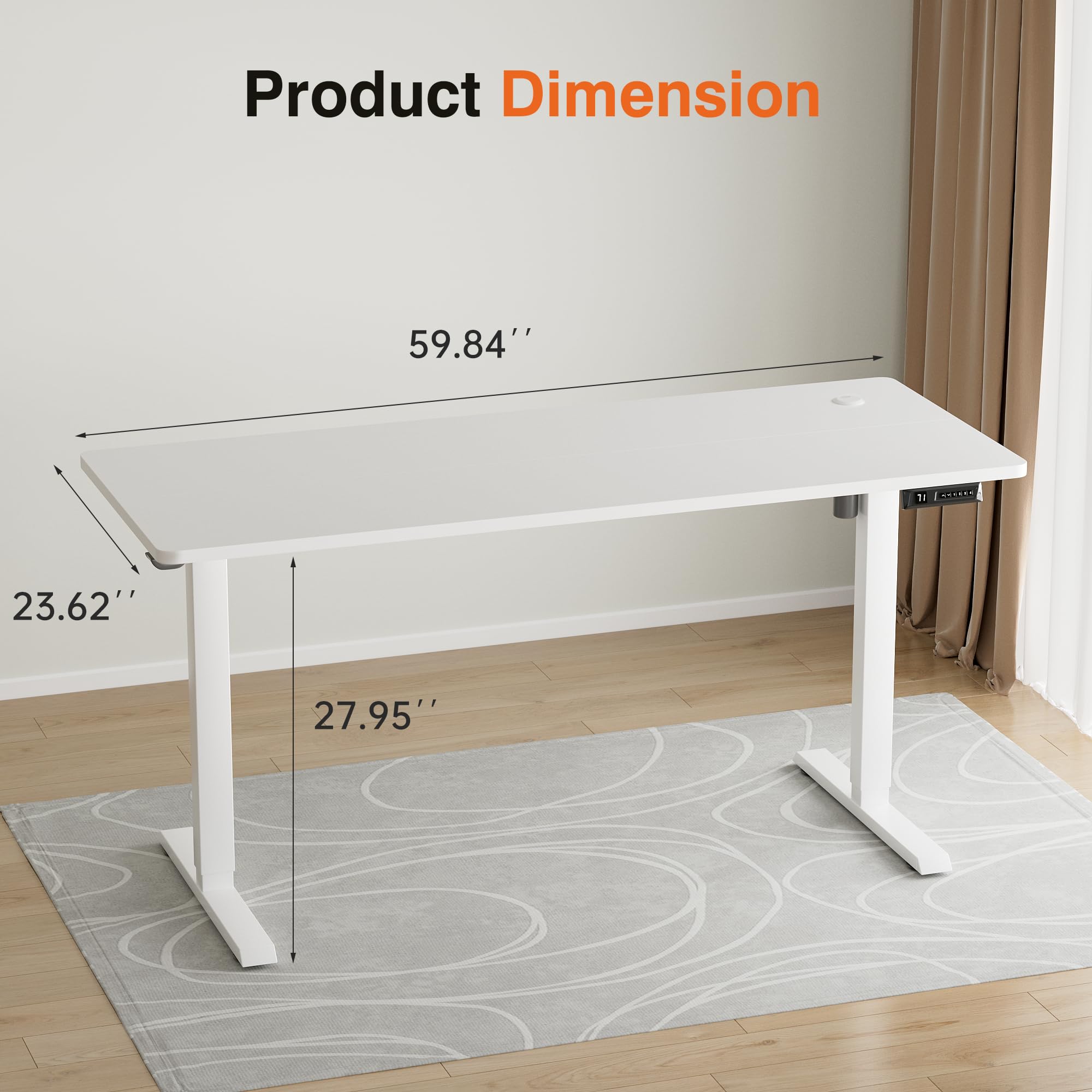 Furmax Electric Standing Desk, 59 x 24 Inches Height Adjustable Desk with Wheels, Home Office Computer Desk with Management Box (White)