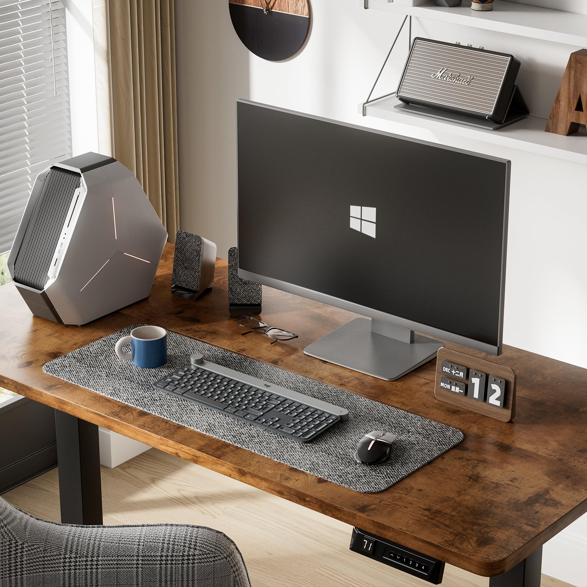 Furmax Electric Standing Desk, 47 x 24 Inches Height Adjustable Desk with Removable Casters, Home Office Computer Desk (Brown)