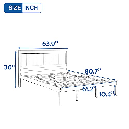 Queen Size Platform Bed with Headboard, Wooden Platform Bed Frame with Sturdy Slat Support for Kids Teens Boys Girls Bedroom, No Box Spring Required (Espresso + Pine-4)