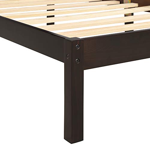 Queen Size Platform Bed with Headboard, Wooden Platform Bed Frame with Sturdy Slat Support for Kids Teens Boys Girls Bedroom, No Box Spring Required (Espresso + Pine-4)