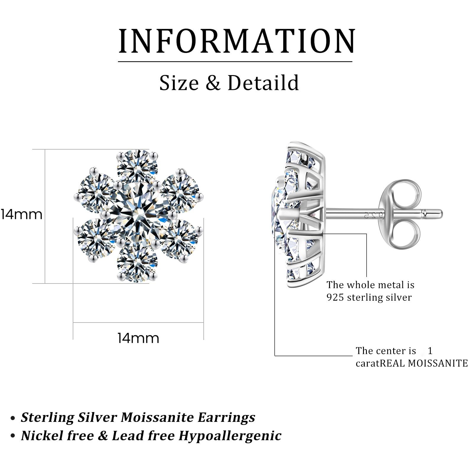 TunzugMoissanite Stud Earrings D Color VVS1 Clear Moissanite Stud Earrings 18K Gold Plated 925 Sterling Silver Friction Base Hypoallergenic Earrings for Men Women