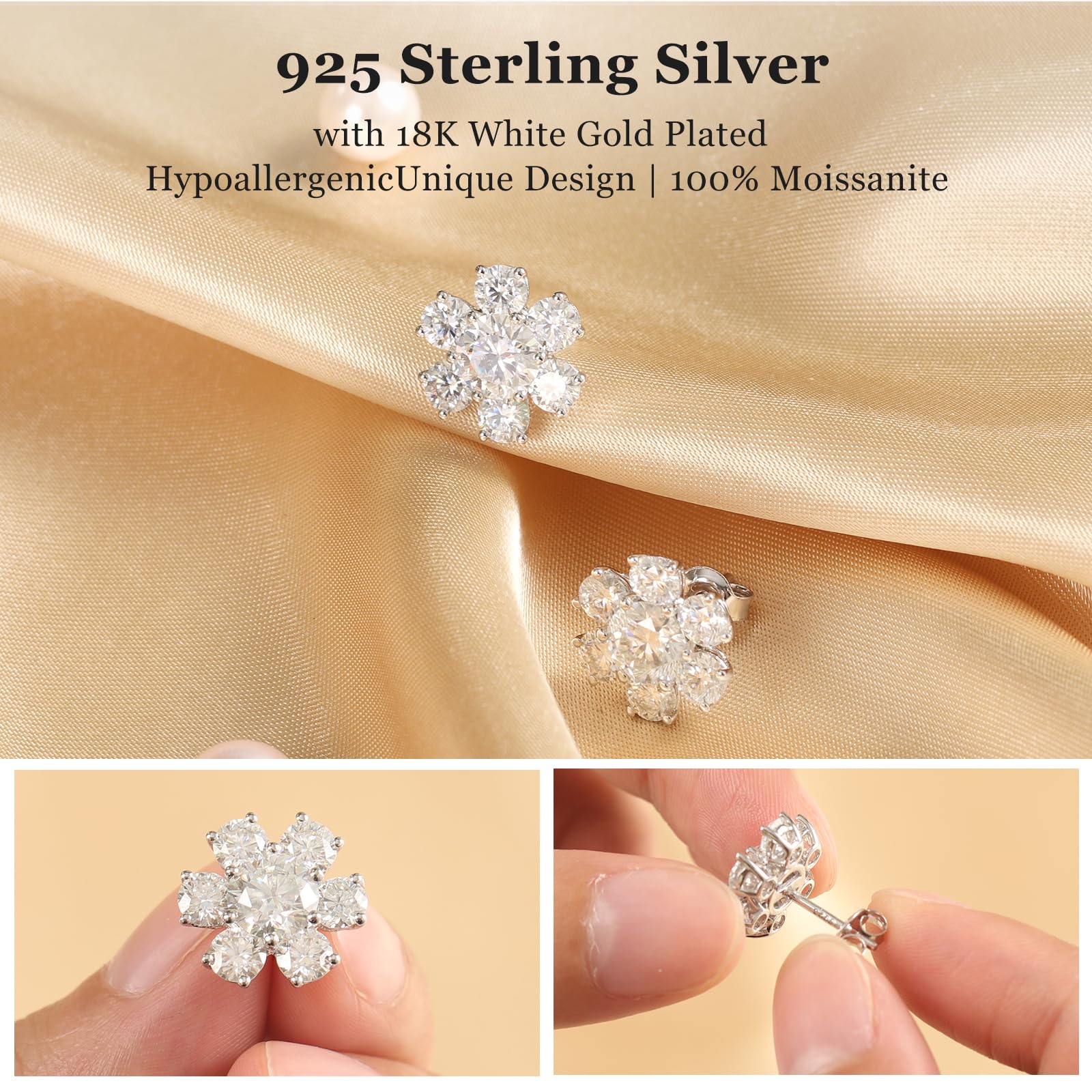 TunzugMoissanite Stud Earrings D Color VVS1 Clear Moissanite Stud Earrings 18K Gold Plated 925 Sterling Silver Friction Base Hypoallergenic Earrings for Men Women