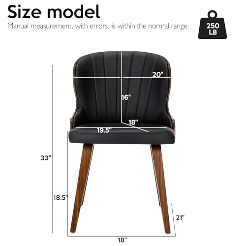 Homy Grigio Dining Chairs Set of 2 Upholstered Dining Room Chairs Faux Leather Kitchen Chairs with Wood Legs Shell Mid Century Modern Chairs for Dining Room, Kitchen, Living Room, Black