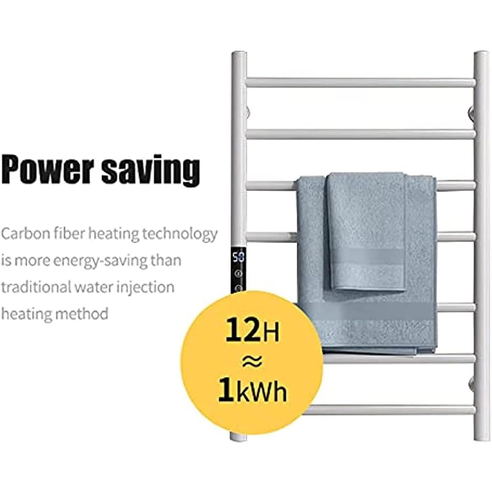 MegLob 80W Electrical Towel Rack Towel Holder & Warmer, Electric Towel Rail Warmer with 7 Heated Bars, Wall Mounted Heated Towel Rail with Smart Touch & Timer, White Towel Heated Dryer