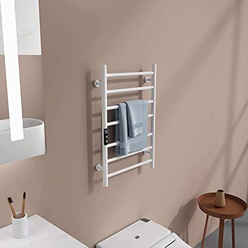 MegLob 80W Electrical Towel Rack Towel Holder & Warmer, Electric Towel Rail Warmer with 7 Heated Bars, Wall Mounted Heated Towel Rail with Smart Touch & Timer, White Towel Heated Dryer