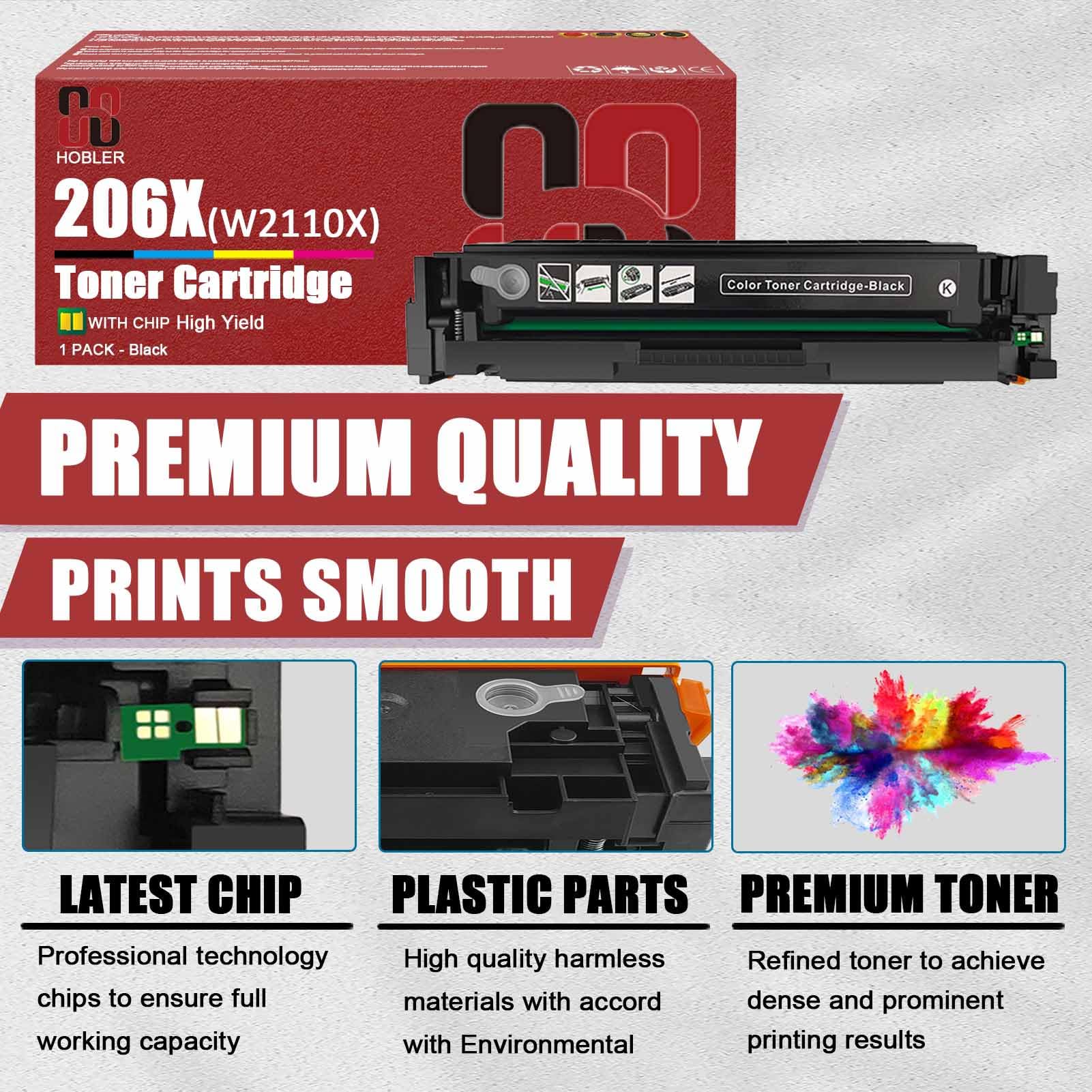 Replacement W2110X Toner Cartridges Compatible for HP 206X W2110X 206A Toner Cartridge Work for HP Laserjet Pro M255DW M255NW M282NW M283CDW M283FDW Printers
