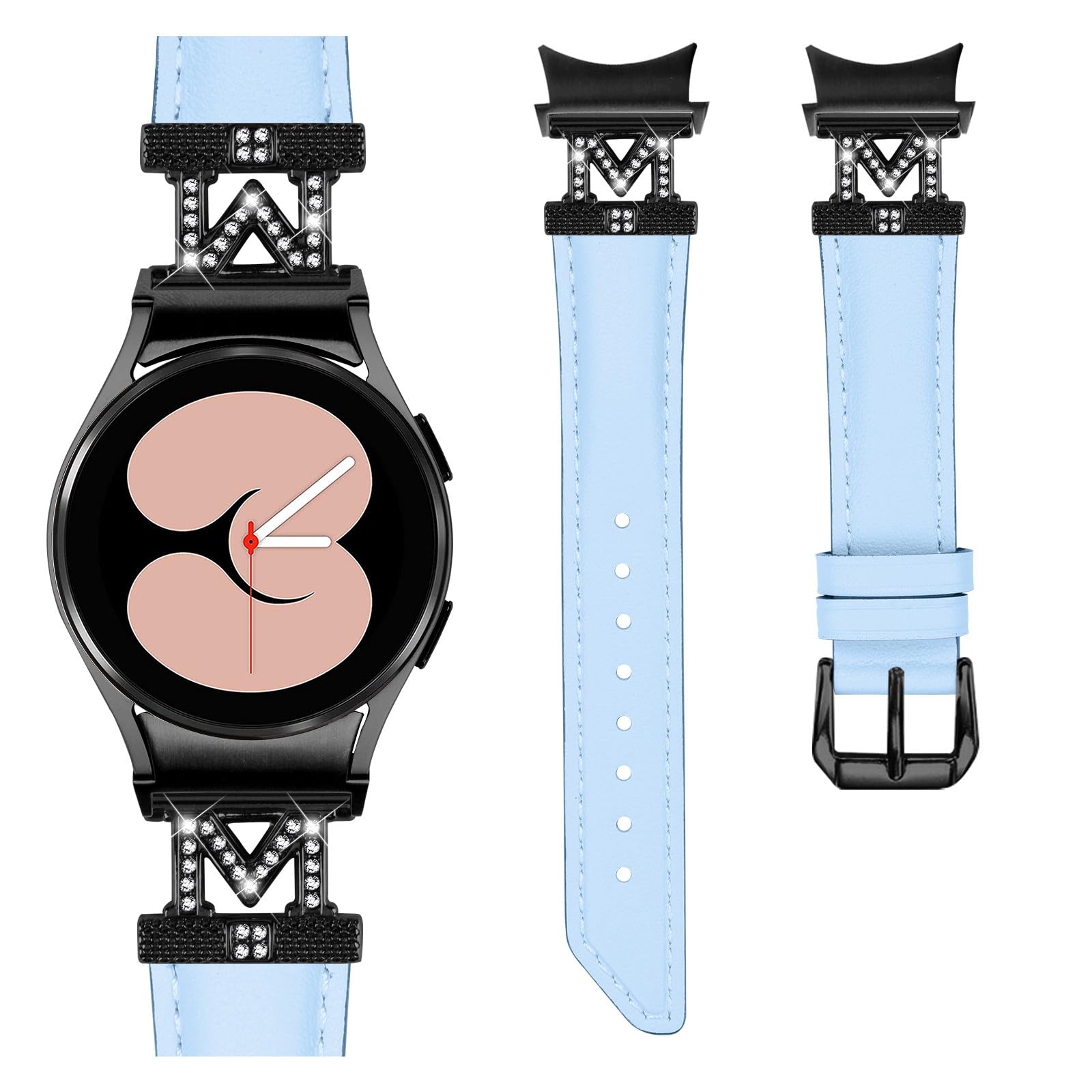 MVRYCE Strap Compatible with Galaxy Watch 5 40 mm 44mm, 5.0"-7.8" Replacement Genuine Leather Band Wristband for Galaxy Watch 4 Classic 42mm 46mm/Watch 5 Pro 45mm (Blue)