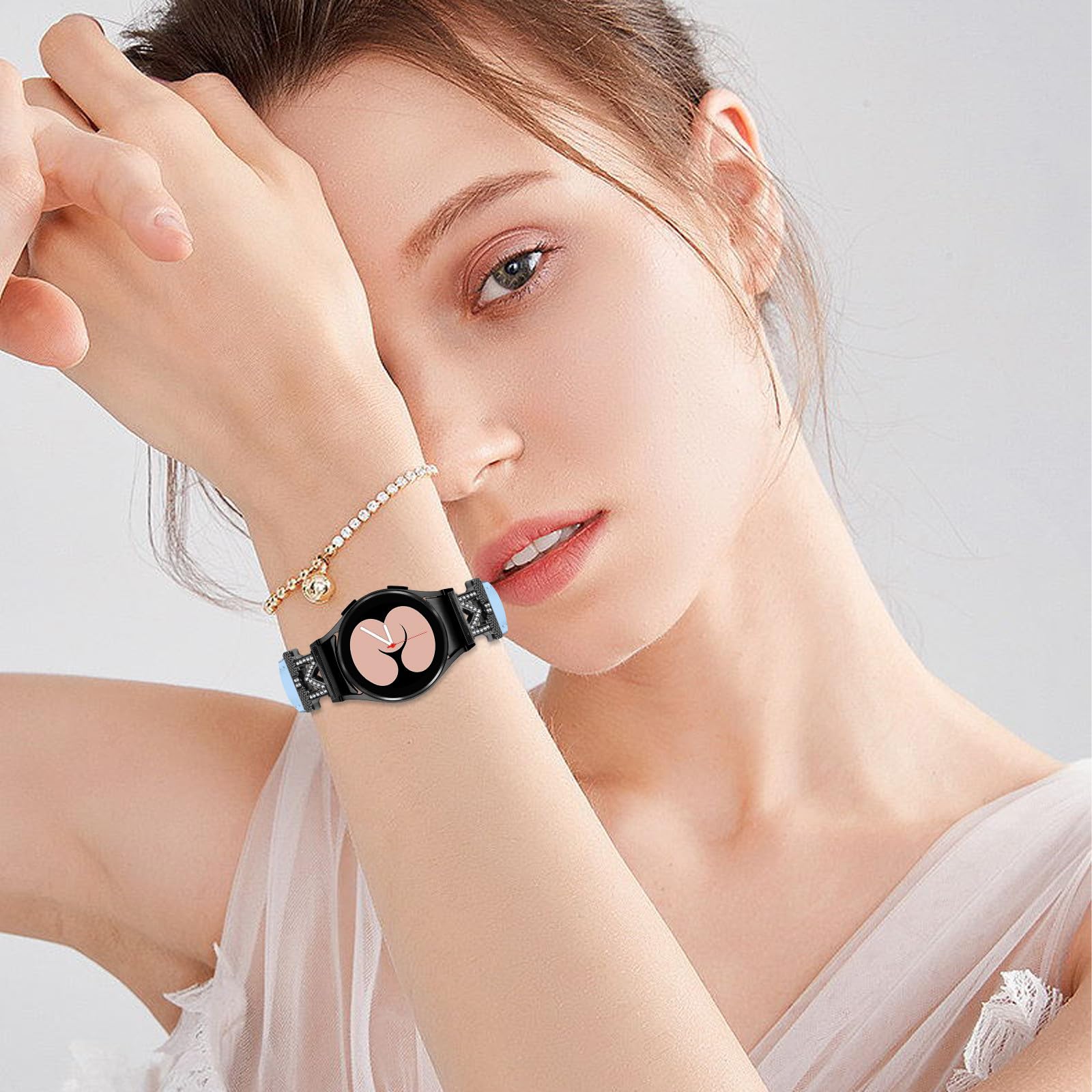 MVRYCE Strap Compatible with Galaxy Watch 5 40 mm 44mm, 5.0"-7.8" Replacement Genuine Leather Band Wristband for Galaxy Watch 4 Classic 42mm 46mm/Watch 5 Pro 45mm (Blue)