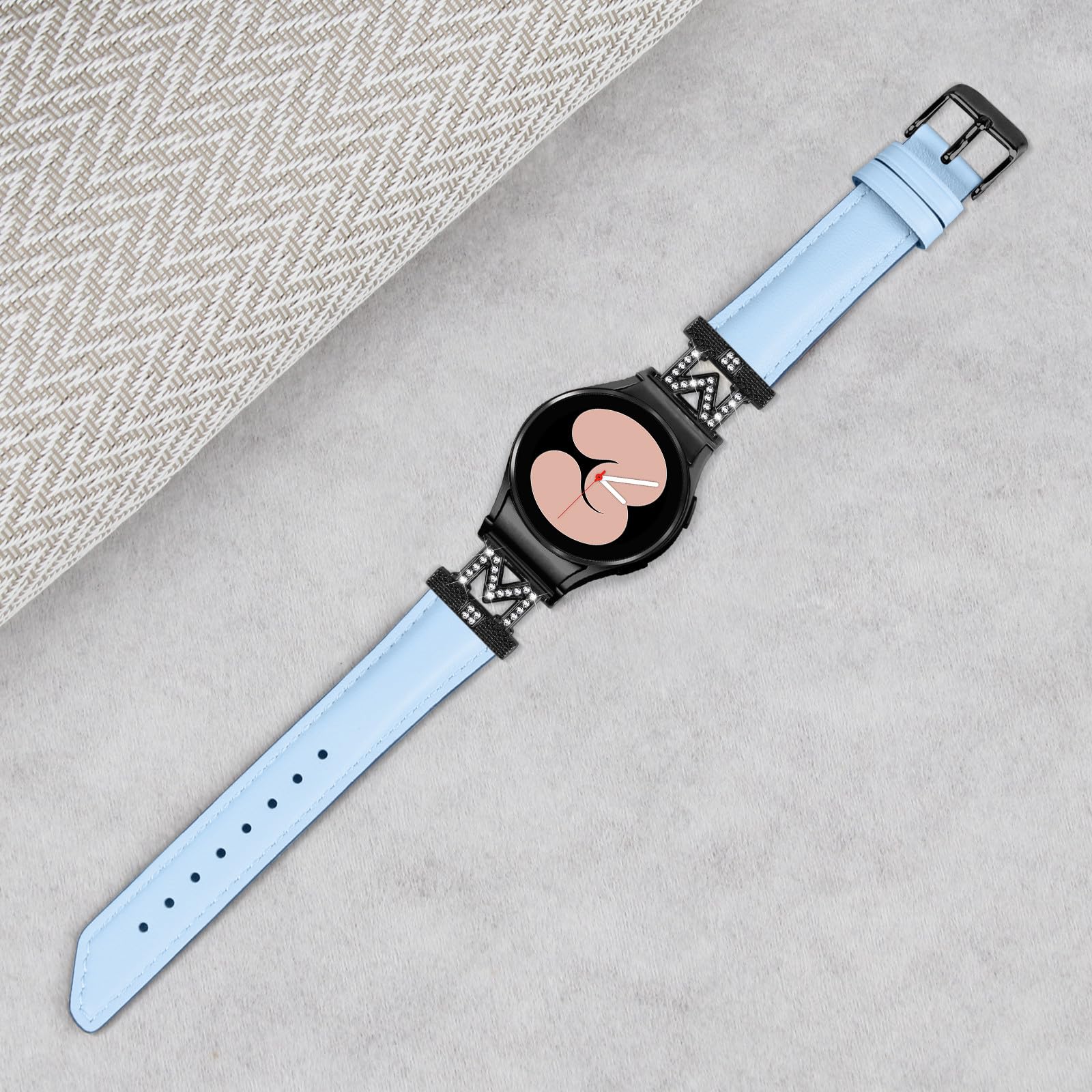 MVRYCE Strap Compatible with Galaxy Watch 5 40 mm 44mm, 5.0"-7.8" Replacement Genuine Leather Band Wristband for Galaxy Watch 4 Classic 42mm 46mm/Watch 5 Pro 45mm (Blue)