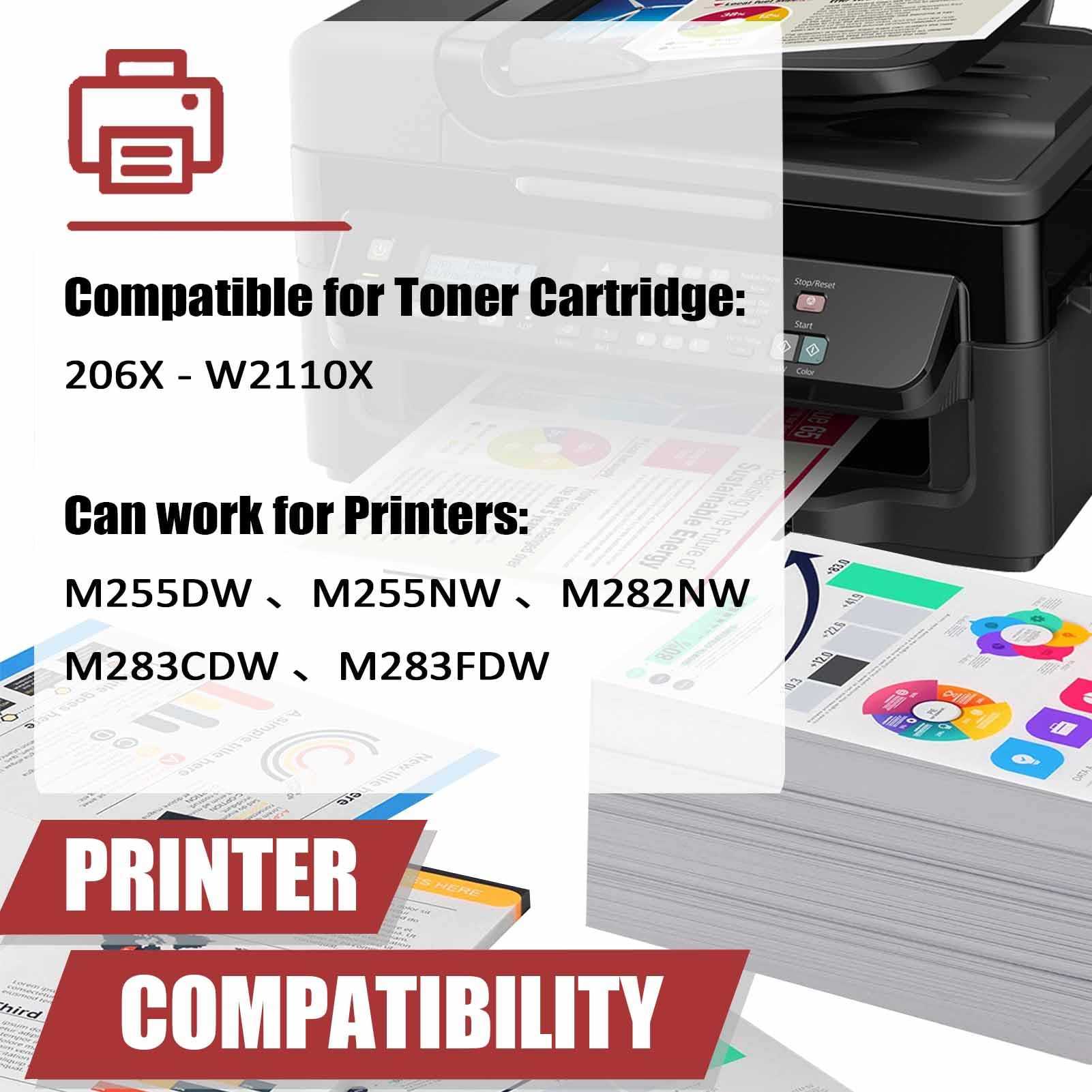 Replacement W2110X Toner Cartridges Compatible for HP 206X W2110X 206A Toner Cartridge Work for HP Laserjet Pro M255DW M255NW M282NW M283CDW M283FDW Printers