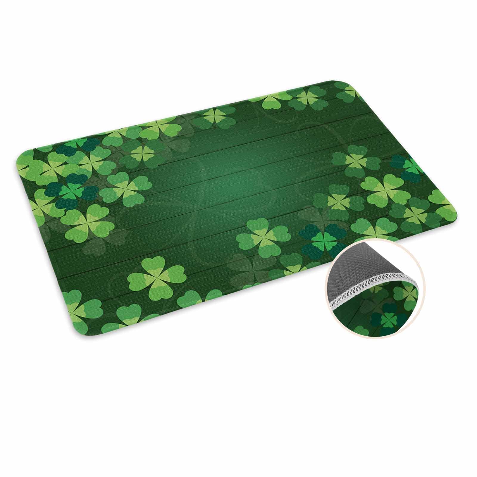 St. Patrick's Day Lucky Clovers Doormat Rugs Outdoor/Indoor Rustic Vintage Farm Wood Non-Slip Entrance Welcome Mat for Front Door/Bathroom/Kitchen/Bedroom/Patio/Entryway,16"x24", Green Spring Holiday