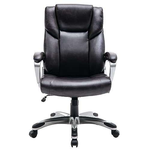 JC Home Executive Swivel Desk Silver Finished Padded Armrest and Chrome Frame Office Chair (Brown)