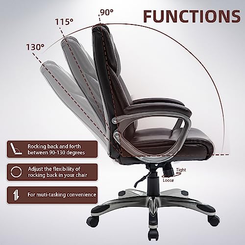 JC Home Executive Swivel Desk Silver Finished Padded Armrest and Chrome Frame Office Chair (Brown)