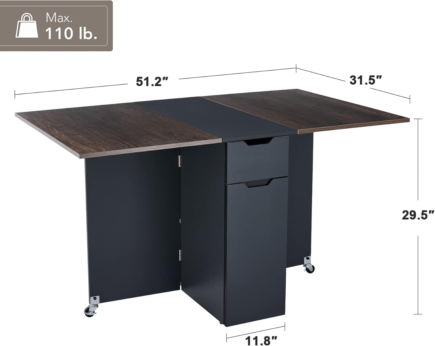 Space Saving Folding Dining Table with 2 Tier Storage-Extendable Drop Leaf Farmhouse Wood Kitchen Dining Room Tables Set for 4, Collapsible Expandable Rectangle Dinner Kitchen Office Furniture