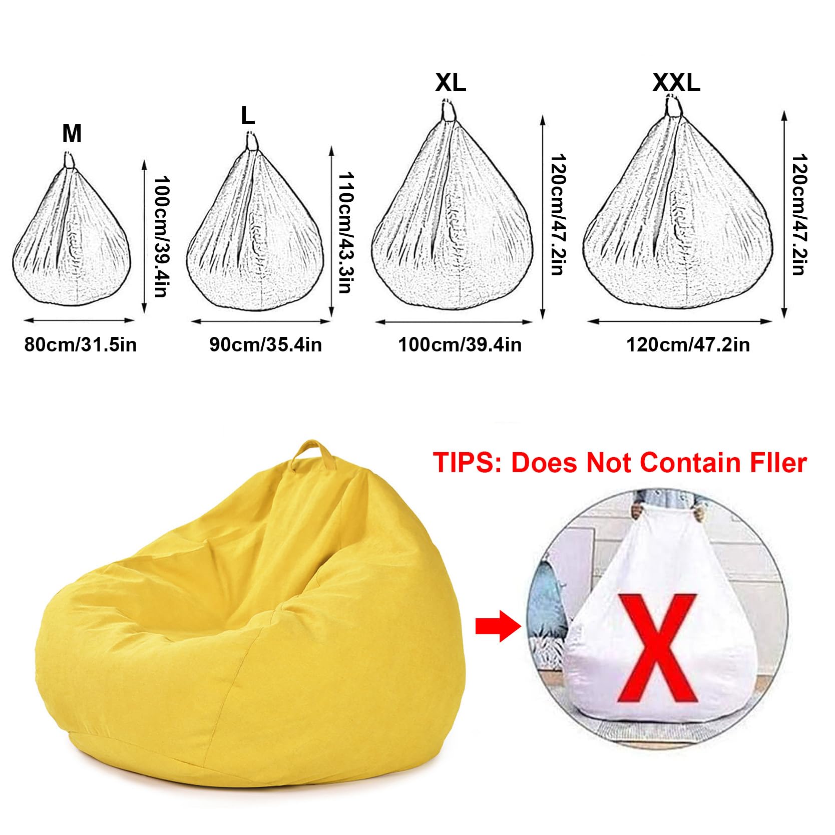 PRELGOSP Bean Bag Chair Cover Without Filling, Soft Lazy Sofa Beanbag Toy Storage Stuffed Animal Seat for Adults, Kids, Teens,Brown,L