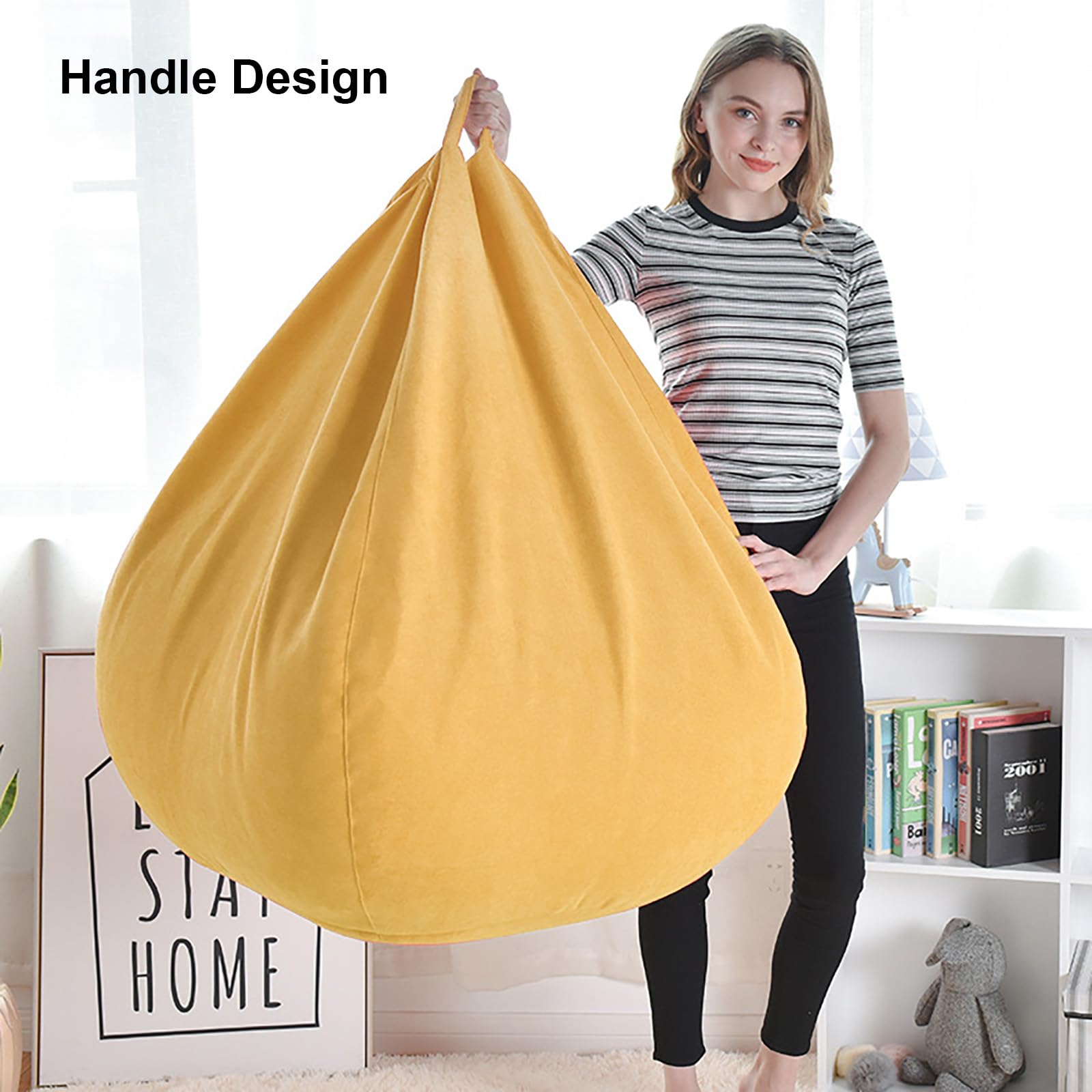 PRELGOSP Bean Bag Chair Cover Without Filling, Soft Lazy Sofa Beanbag Toy Storage Stuffed Animal Seat for Adults, Kids, Teens,Brown,L