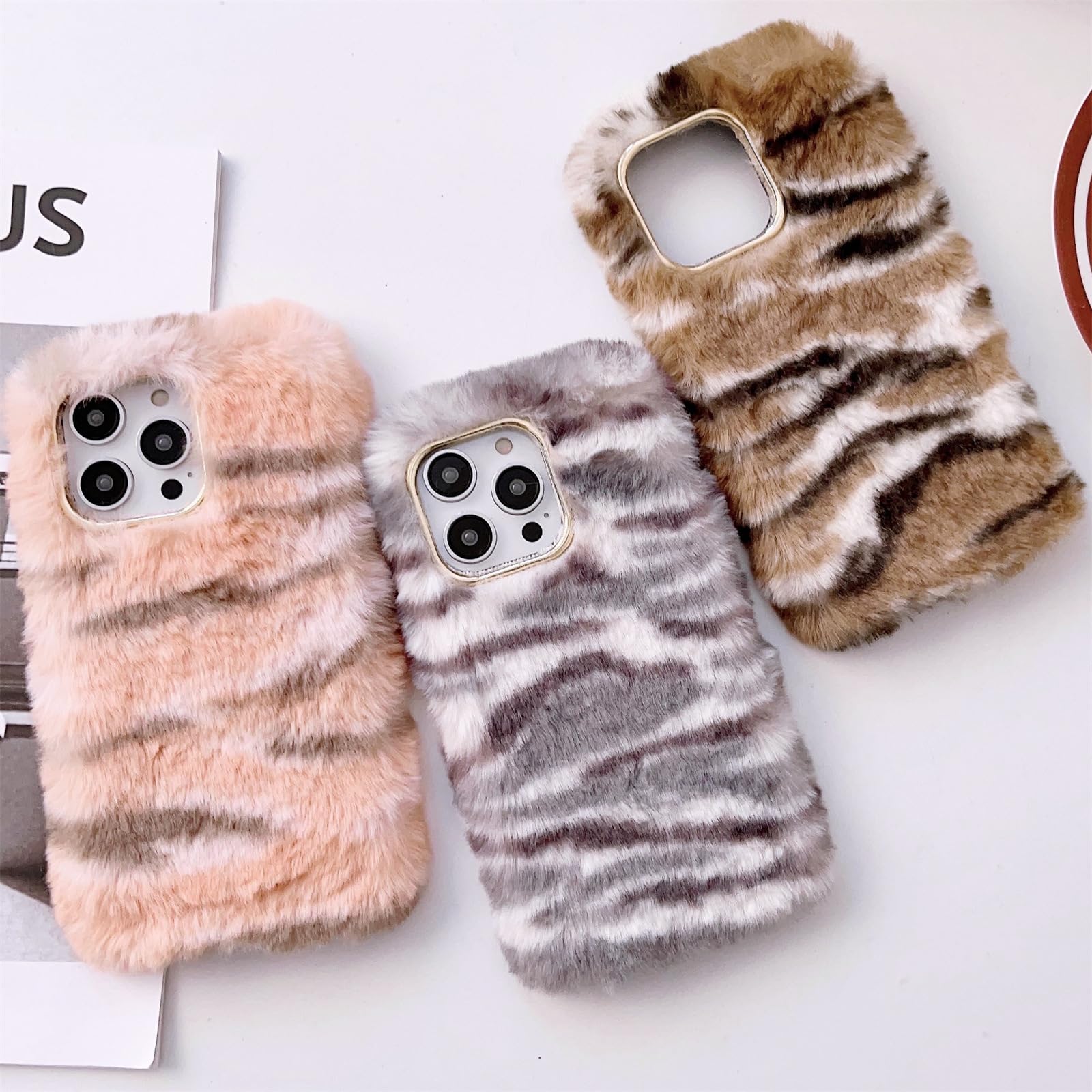 for Samsung A04/A04s Furry Phone Case, Tiger Calico Tabby Cat Striped Gradients Animal Fur Pattern Fuzzy Fluffy Soft Warm Hair Plush Phone Case