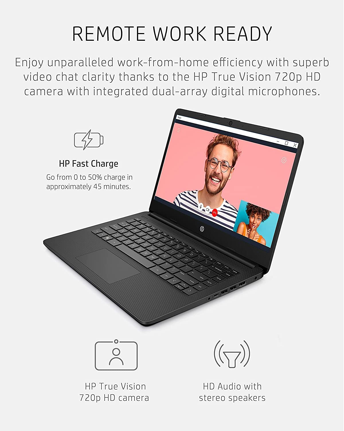 HP 14 Laptop, Intel Celeron N4020, 32GB RAM, 64 GB Storage, 14-inch HD Touchscreen, Intel UHD Graphics 600, Windows 11, Thin & Portable, 4K Graphics, One Year of Microsoft 365, Jet Black