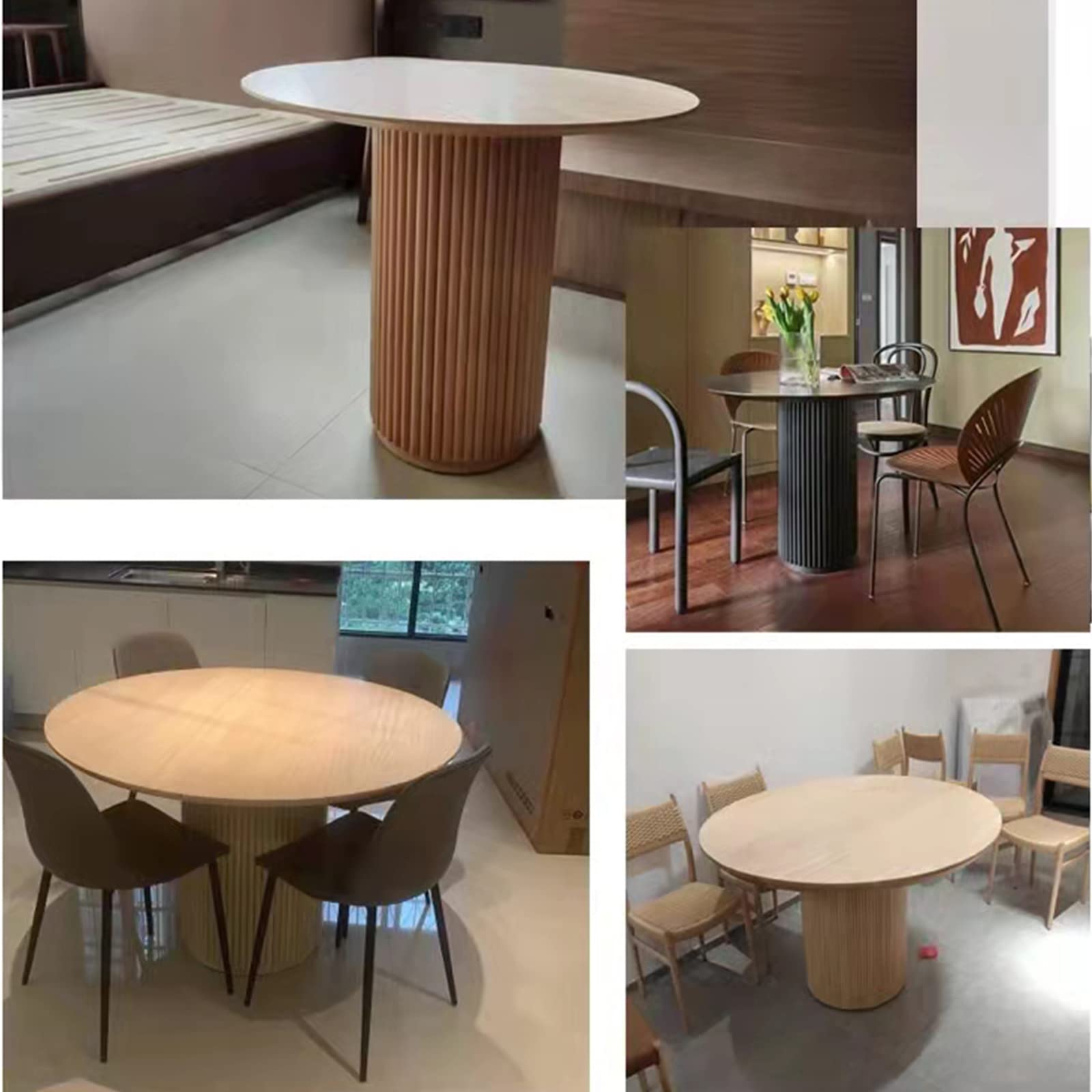 Topjia Pine Wood Round Dining Table,Simplicity Wooden Pedestal Base Kitchen Table,Leisure Coffee Table Restaurant Furniture Dining Room Table (35.4" L x 35.4" W x 29.5" H, Black)