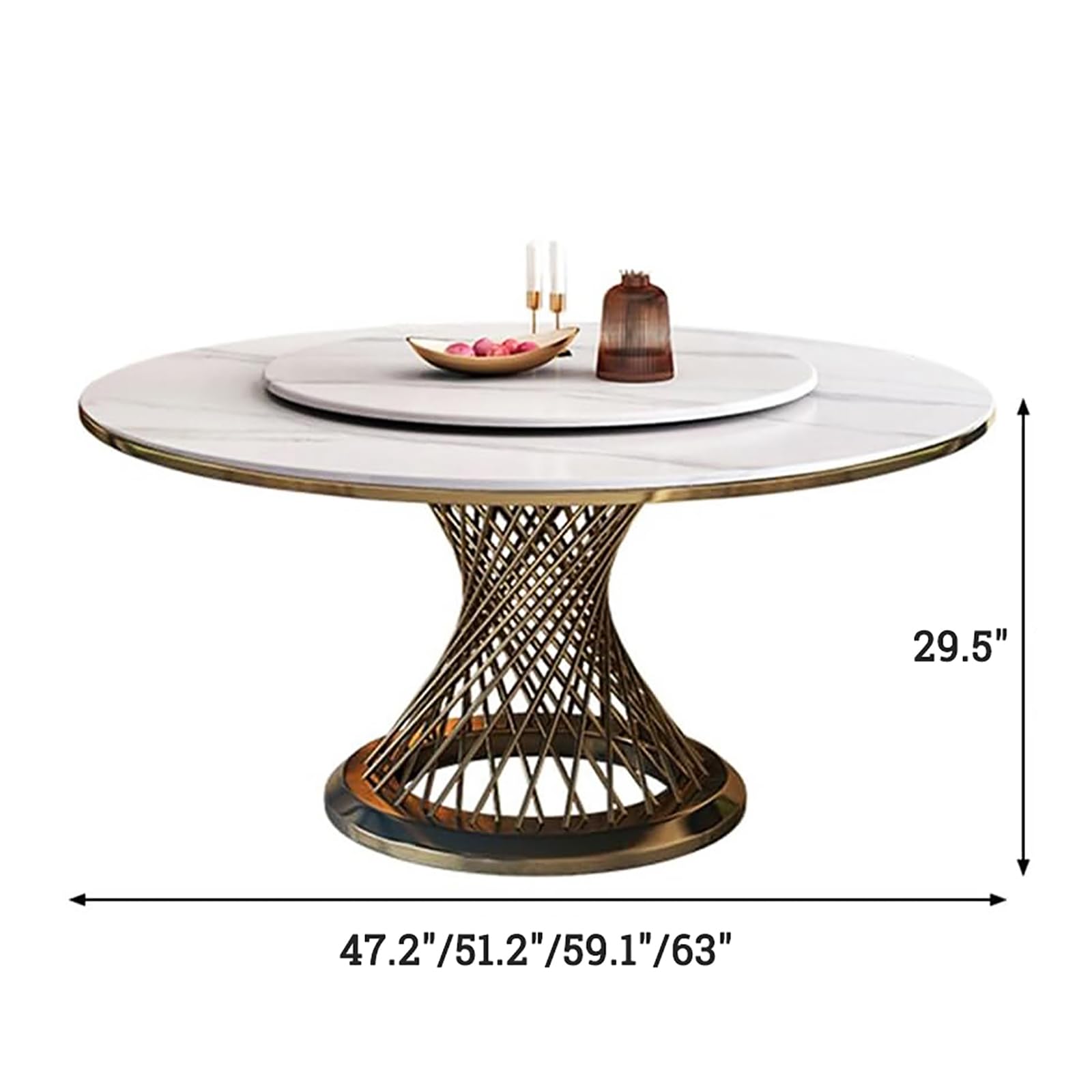 Round Sintered Stone Dining Table with Lazy Susan,Modern Kitchen & Dining Room Tables with Metal Metal Base,Circular Marble Pedestal Dining Table - Table Only(51.2" L x 51.2" W x 29.5" H, Gray)