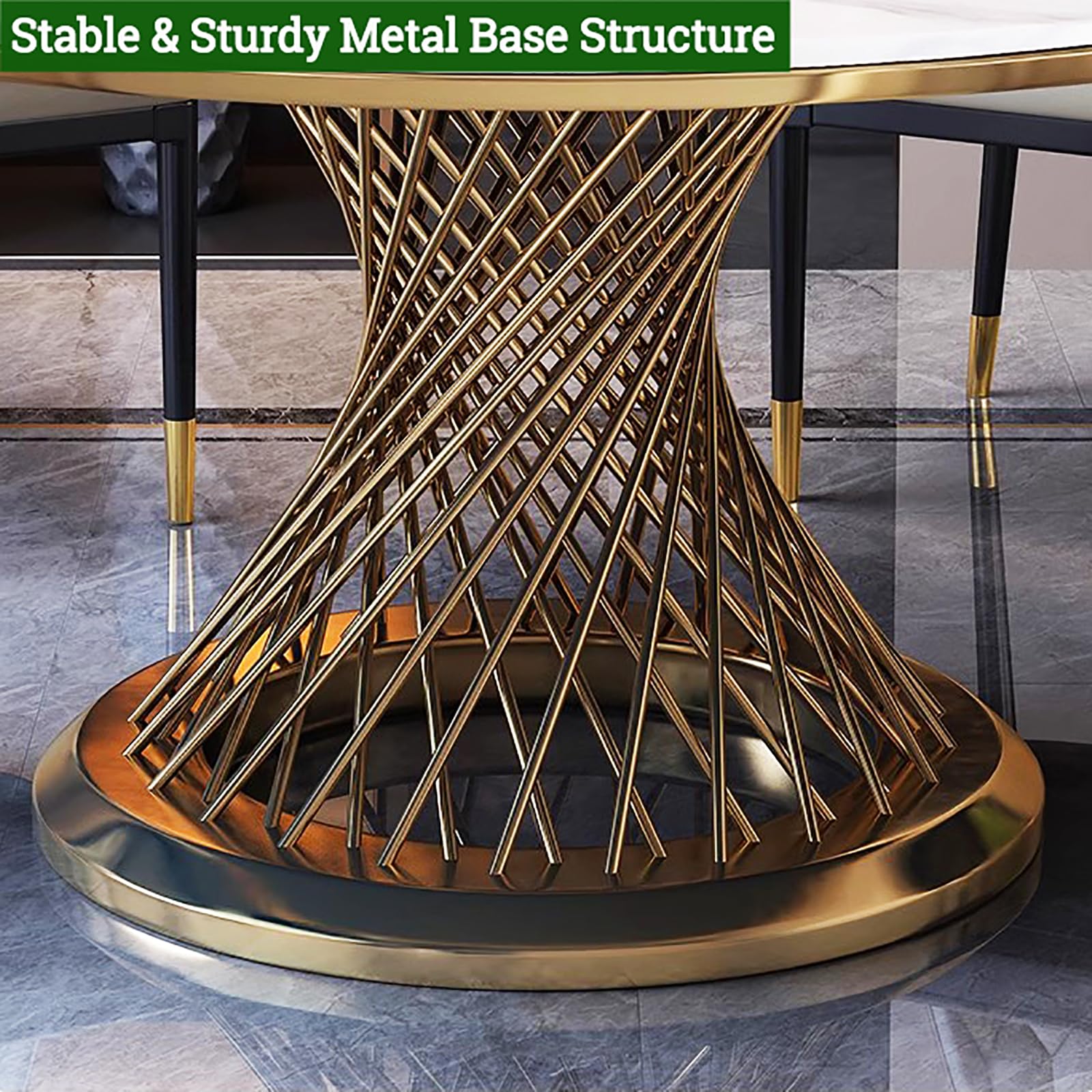 Round Sintered Stone Dining Table with Lazy Susan,Modern Kitchen & Dining Room Tables with Metal Metal Base,Circular Marble Pedestal Dining Table - Table Only(51.2" L x 51.2" W x 29.5" H, Gray)