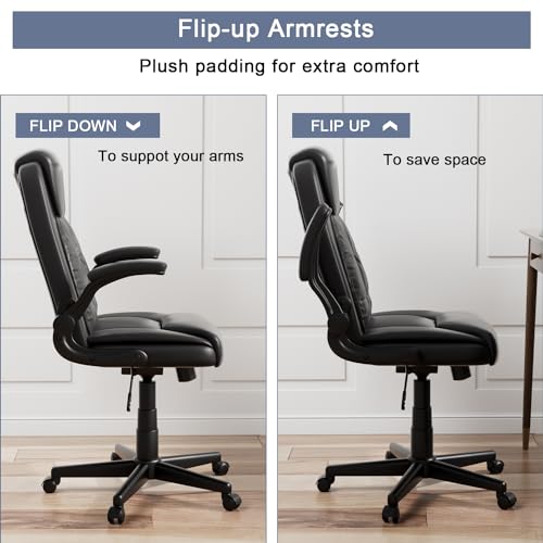 VECELO High Back, Jet Black Ergonomic Executive Chair with SGS Gas Lift, Lumbar Support, Adjustable Height and Rocking Mode, Flip-up Arms, 360°Silent Swivel for Home Office and Gaming