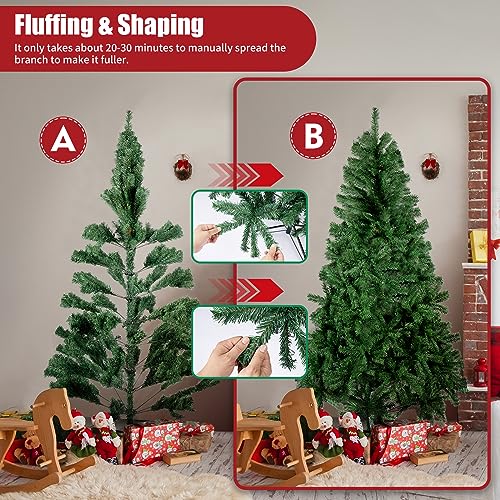 6.5FT Artificial Christmas Tree Xmas Holiday Pine Tree Christmas Tree Realistic Holiday Decoration with Metal Stand Hinges PVC Leaves Easy Assembly for Outdoor Indoor Party Green