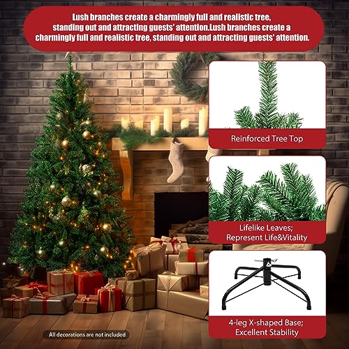 6.5FT Artificial Christmas Tree Xmas Holiday Pine Tree Christmas Tree Realistic Holiday Decoration with Metal Stand Hinges PVC Leaves Easy Assembly for Outdoor Indoor Party Green