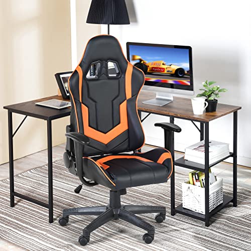 FurnitureR Reclinable Gaming Chair Ergonomic High Back Swivel Home Office Desk Seating Height Adjustable for PC Computer Writing and Working, Orange