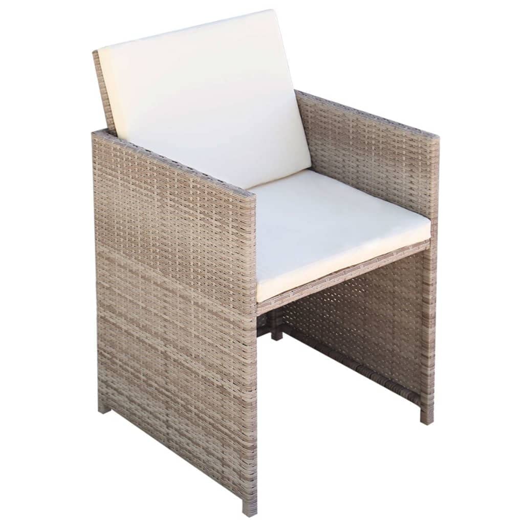5 Piece Outdoor Dining Set with Cushions | Patio Dining Set | Garden 1 Glass Top Dining Table and 2 Rattan Chairs & Stools for Backyard Poolside Yard | Beige Poly Rattan with Steel Frame
