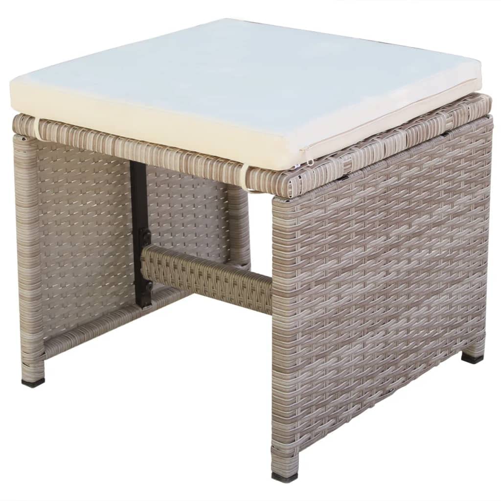 5 Piece Outdoor Dining Set with Cushions | Patio Dining Set | Garden 1 Glass Top Dining Table and 2 Rattan Chairs & Stools for Backyard Poolside Yard | Beige Poly Rattan with Steel Frame